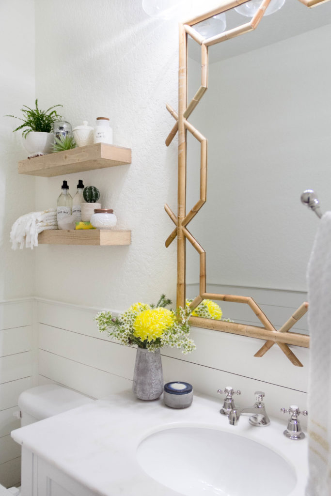 Floating Shelves & Vanity Powder Room Mudroom Renovation Modern Beach ...